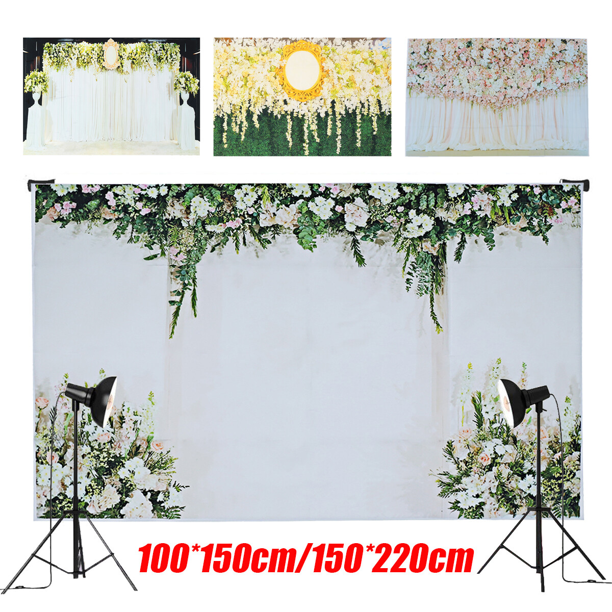 5x3FT 7x5FT งานแต่งงานแบ็คดร็อปไวนิลดอกไม้ประดับการถ่ายภาพ4อุปกรณ์แต่ง ...