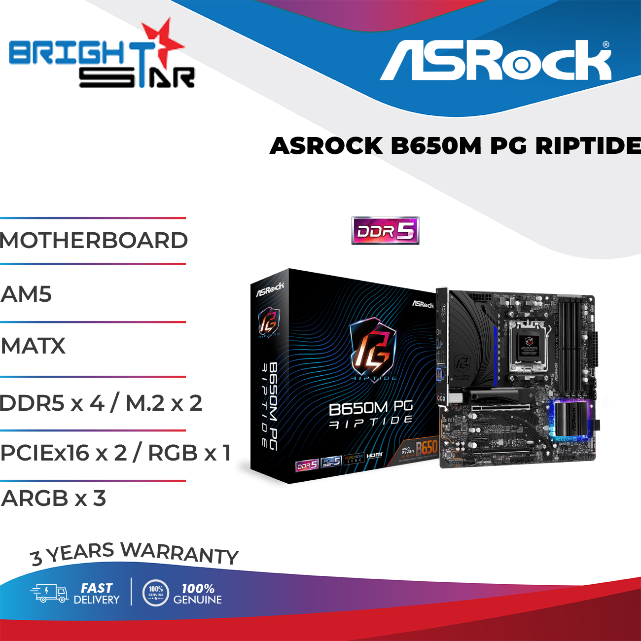MOTHERBOARD ASROCK B650M PG RIPTIDE / AM5 / MATX / DDR5 x 4 / M.2 x 2 ...