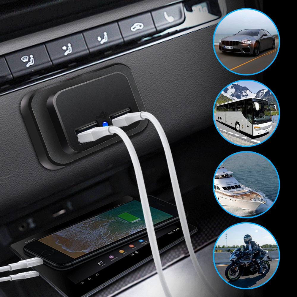 Dual USB Car Charger Socket 12V24V 3.1A USB ชาร์จ Splitter Outlet Power ...