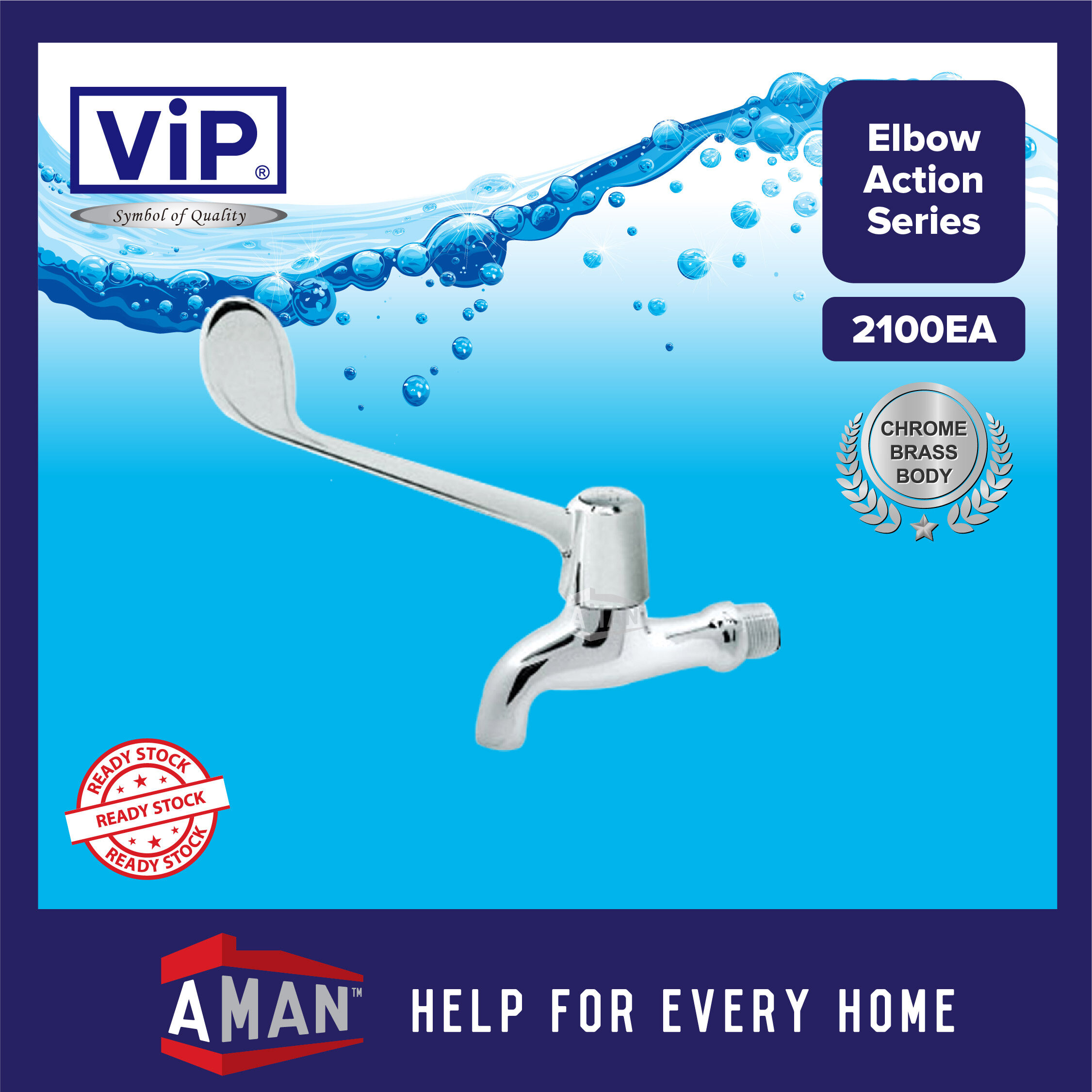 ViP Chrome Plated Brass Body Elbow Action Pillar Tap Wall Tap Basin Tap ...