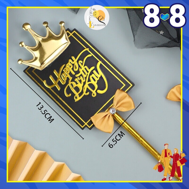 [L&L] Birthday Cake Topper Decoration Party Balck Gold Elegant Theme ...