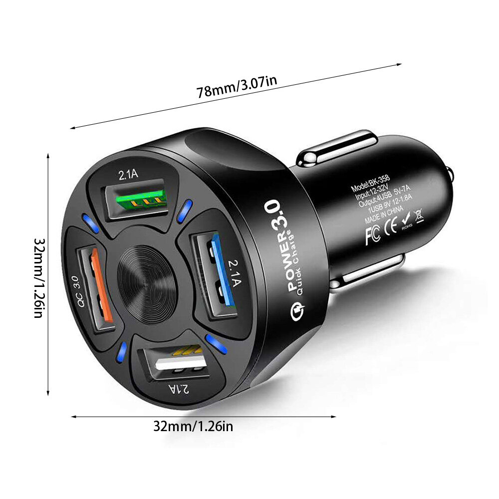 ไฟแช็ก12-24V Fast 7A QC3.0 4พอร์ต USB ที่ชาร์จในรถอะแดปเตอร์เสียบช่อง ...