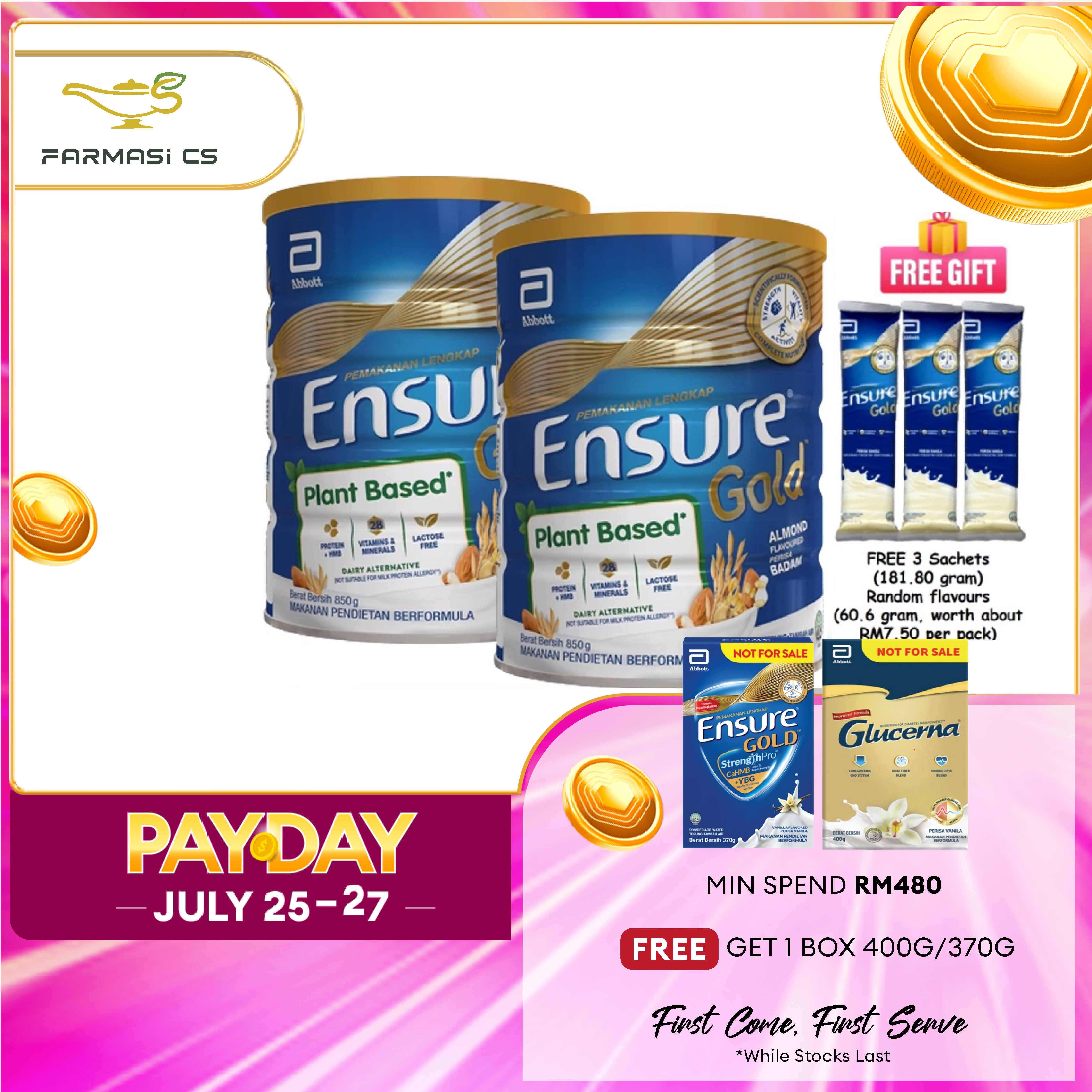 Abbott Ensure Gold Plant Based Almond Flavored 800g x 2 Tins (TWIN ...