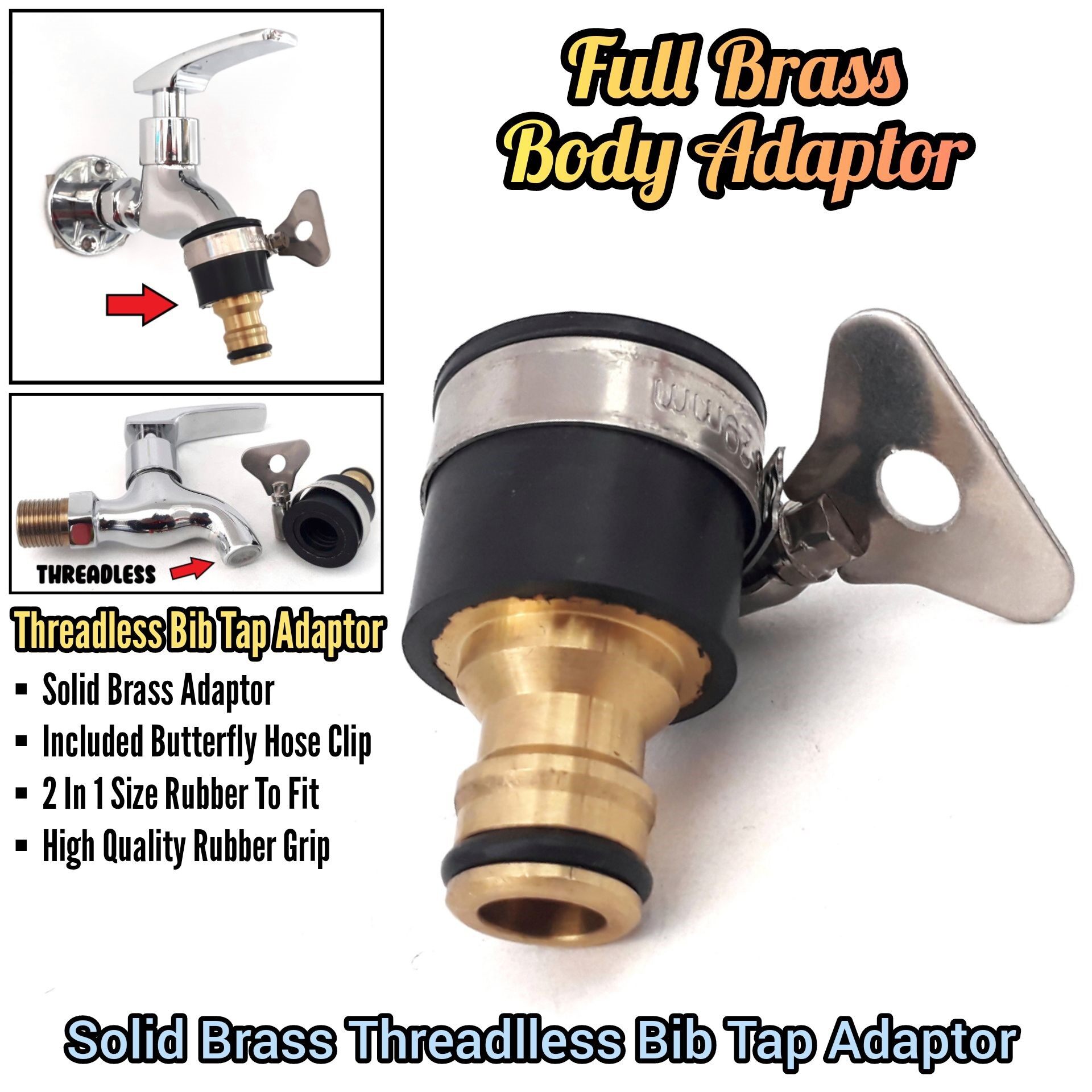 2 In 1 Solid Brass Threadless Water Tap Adaptor For Outdoor Garden Hose ...