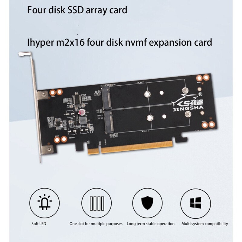 JINGSHA PCI-E 16X to M.2 NVME 4-Disk Expansion Card Array Card PCIE Signal Split VROC RAID Card ...
