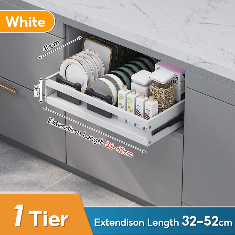 PACKONE Pull Out Basket Kitchen Cabinet Dish Bowl Organizer Sliding ...