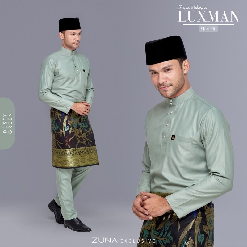 DUSTY GREEN Baju Melayu LUXMAN | Moden Slim Fit Kain Cotton Exclusive ...
