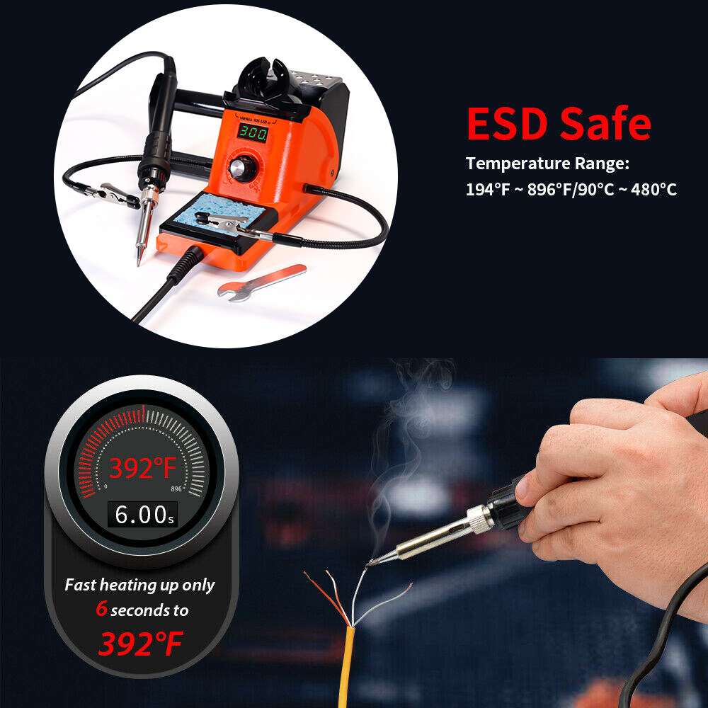 926LED III Digital Soldering Iron Station Kit, 60W Auto Sleep, 2 Helping Hands, 5 Extra Iron ...
