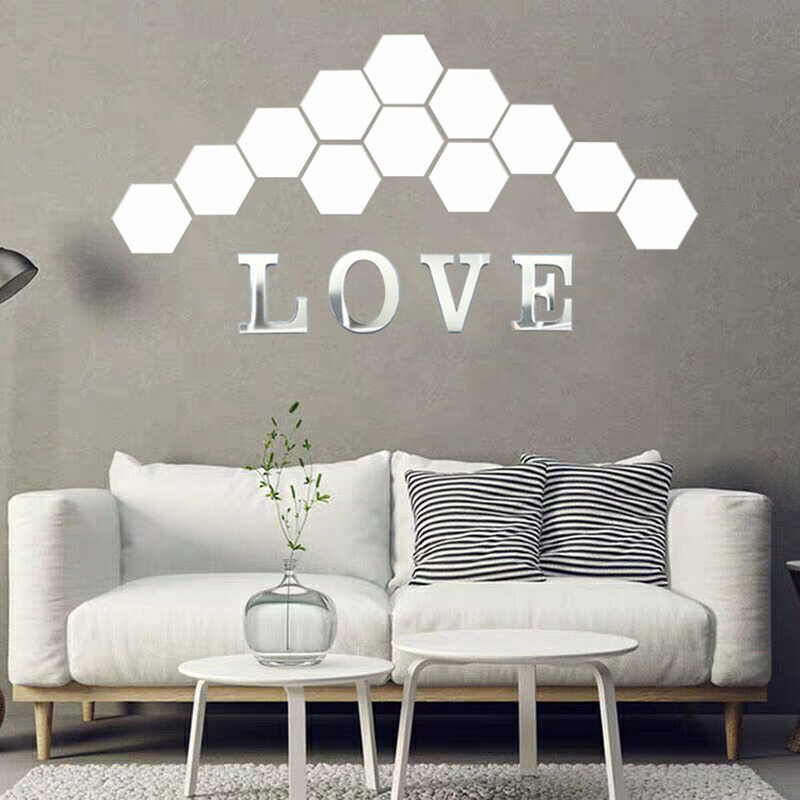 Romantic 3D Mirror Hexagon Vinyl Removable Wall Sticker Decal Home ...