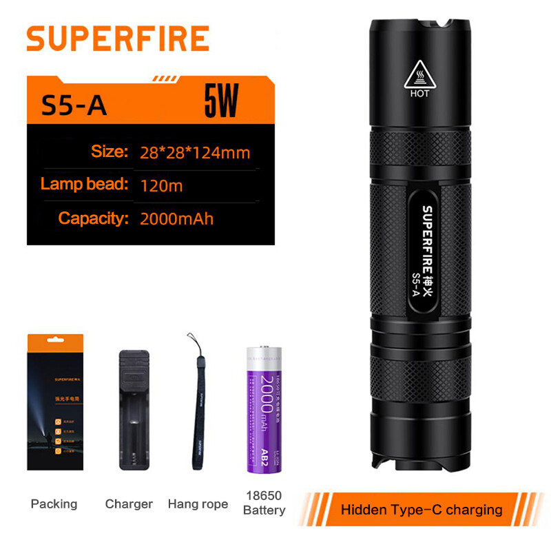 SUPERFIRE S5-A Ultra-bright Flashlight Led Rechargeable Ultra-bright ...