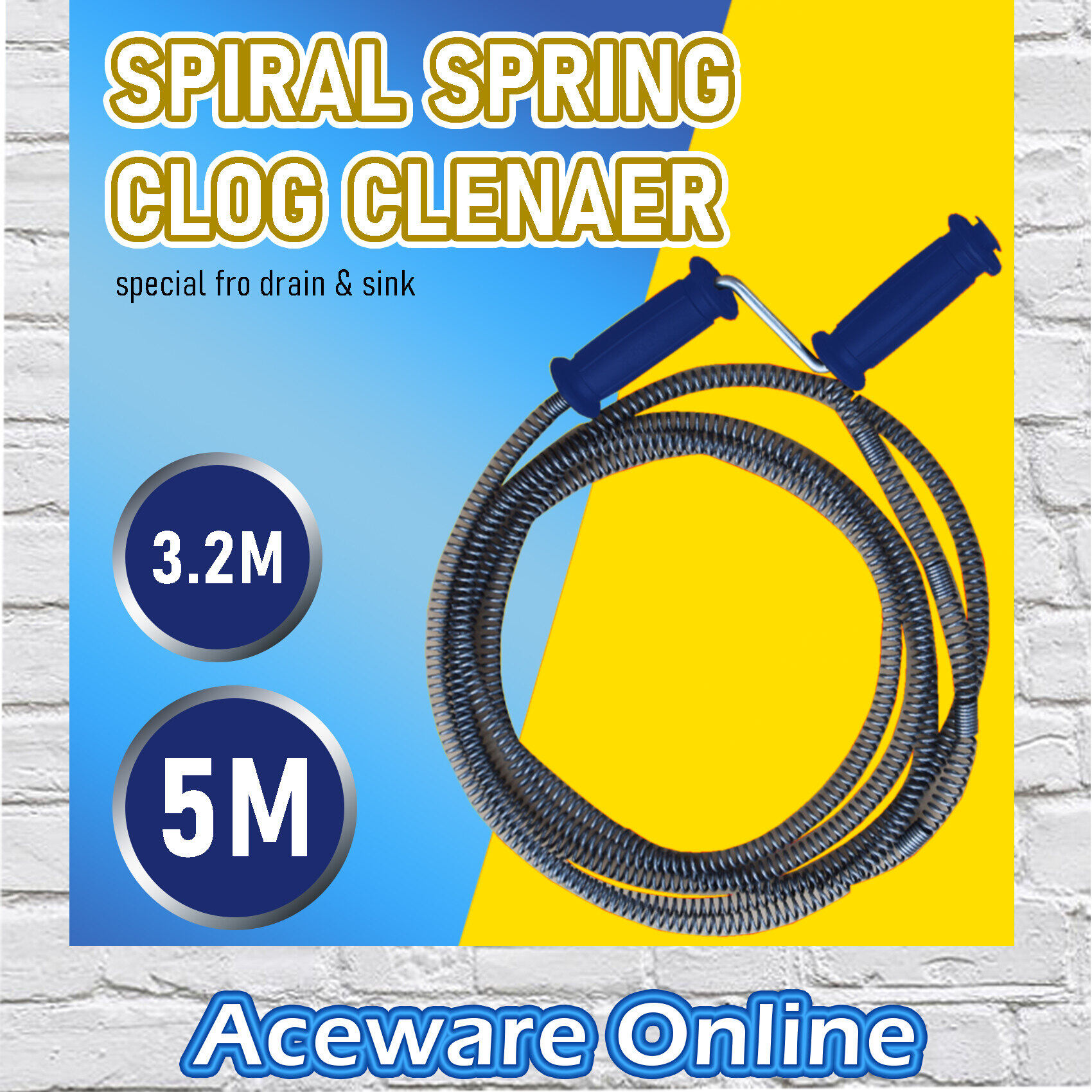 5M / 3.2M Clog Free Spring Set Cleaner Spiral Pipe Cleaning Rod Sink ...