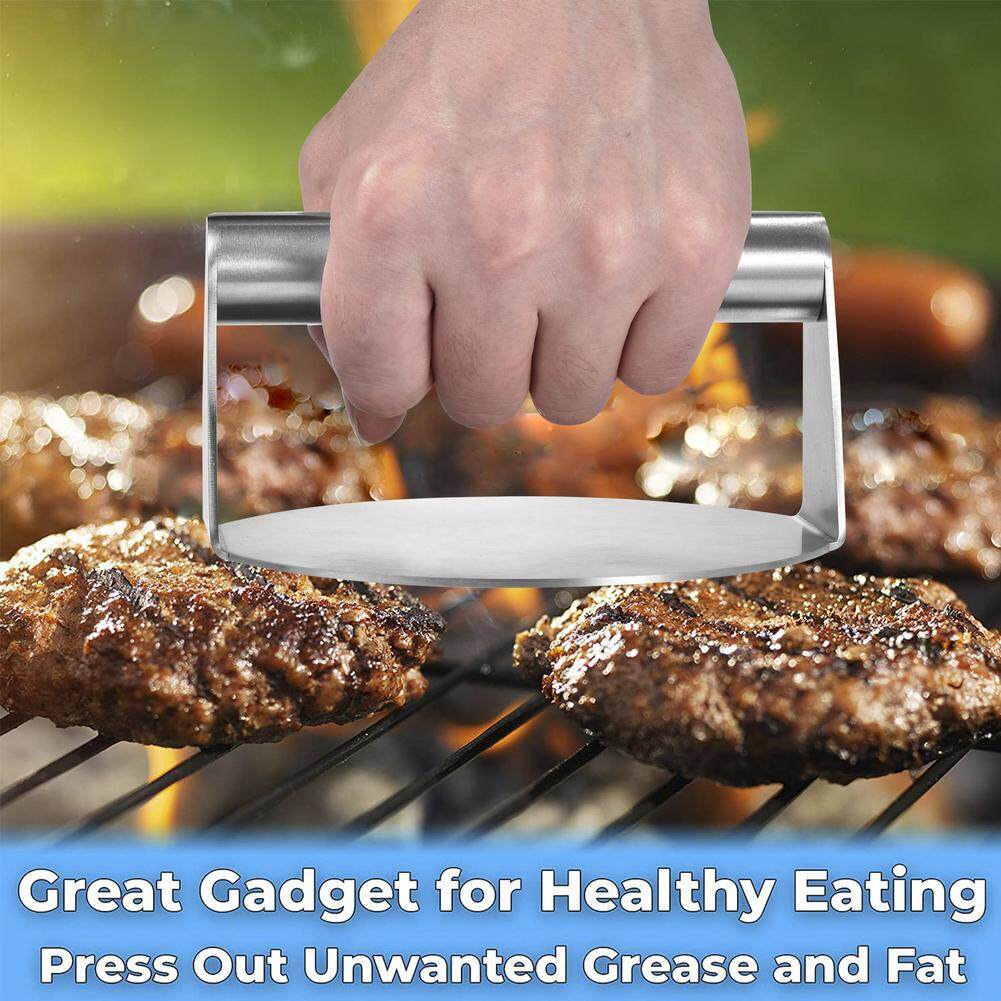 Stainless Steel Burger Press Round Non-Stick Bacon Grill Burger Smasher ...