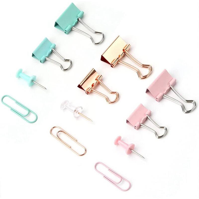 Box Pack Paper Clips Binder Clips Push Pins Set(72 Pcs Per Box ...