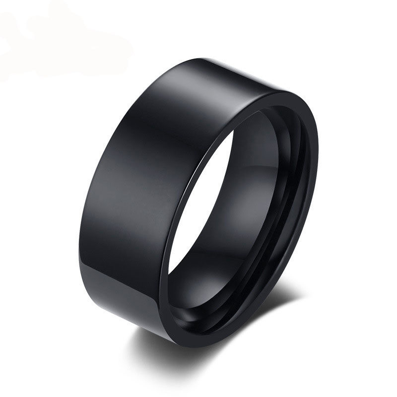 BAC Wholesale 8MM Titanium Steel Ring Black Men's Ring Fashion Men's ...