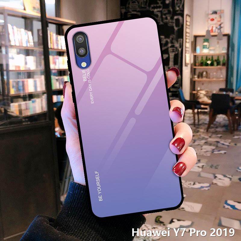 เคสกระจกนิรภัยไล่สีสำหรับ Huawei Y7 Pro 2019 เคสกันกระแทก Tpu นิ่ม