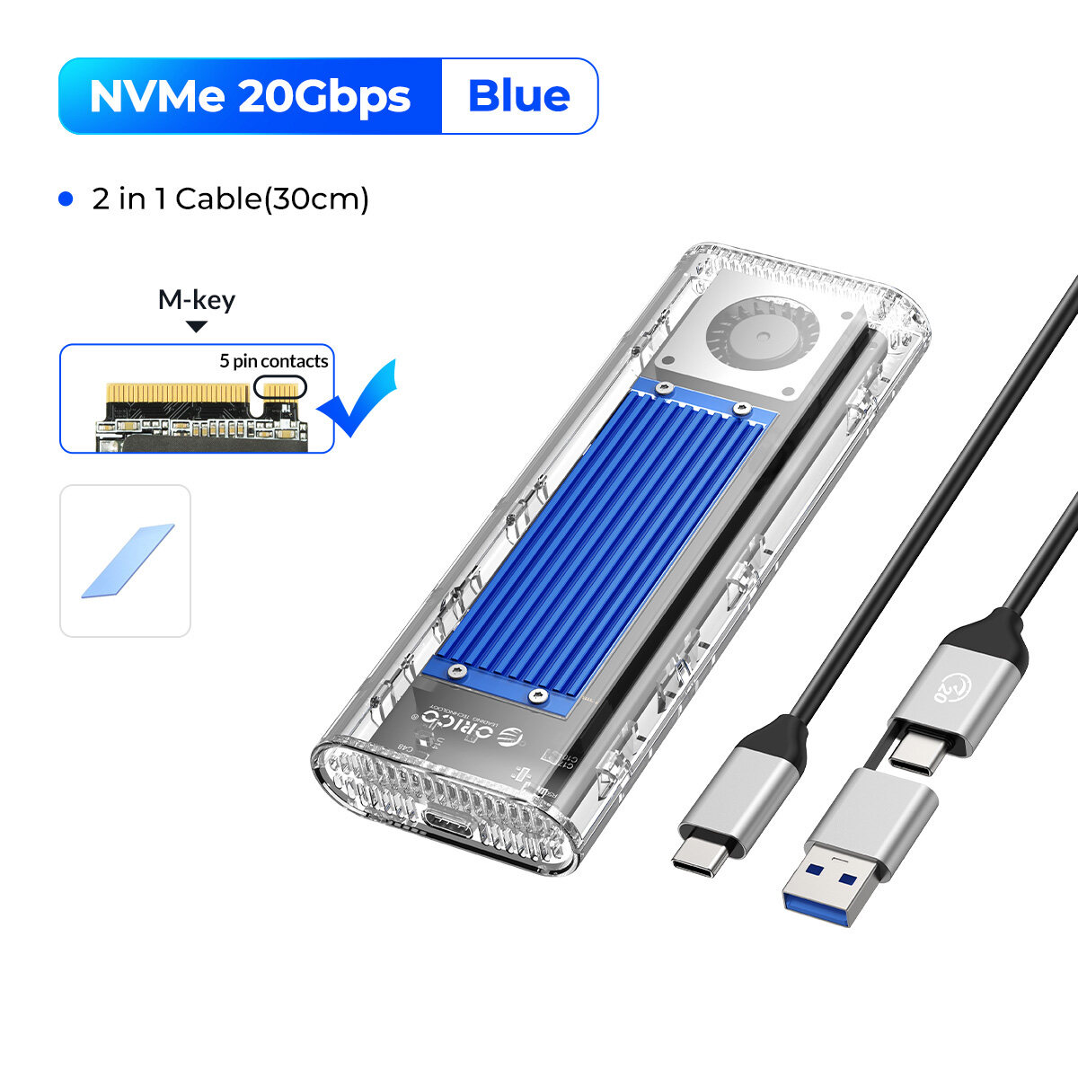 M2 ORICO เคส SSD NVME SSD Enclosure M.2 To USB Type C กล่องใส่ฮาร์ดดิสก์โปร่งใสสำหรับ NVME PCIE ...