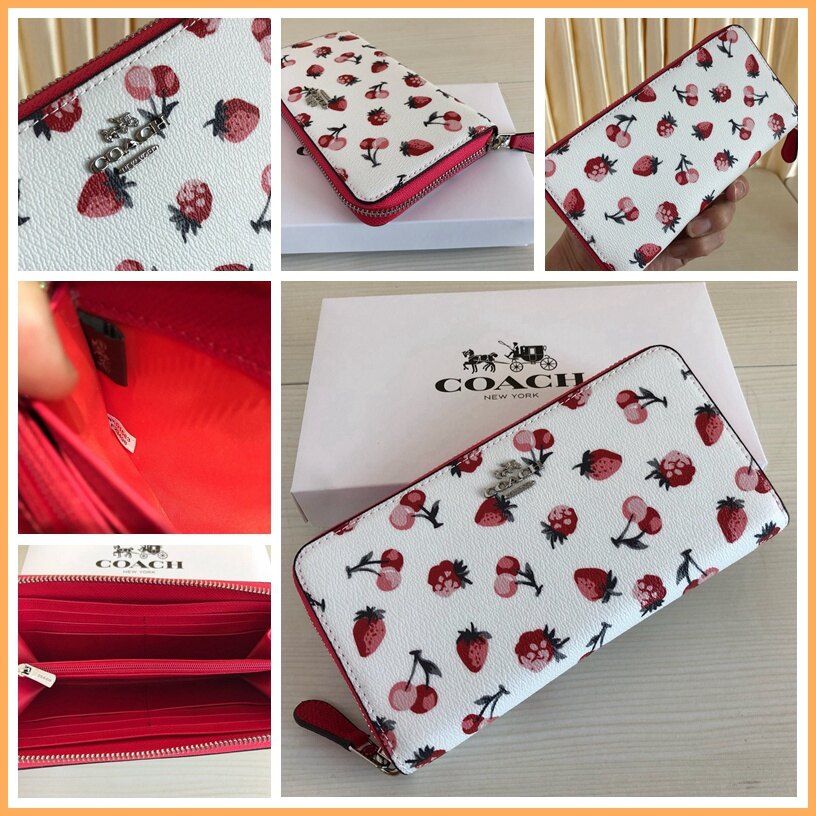 Coach long wallet women zipper wallet fashion strawberry print large ...