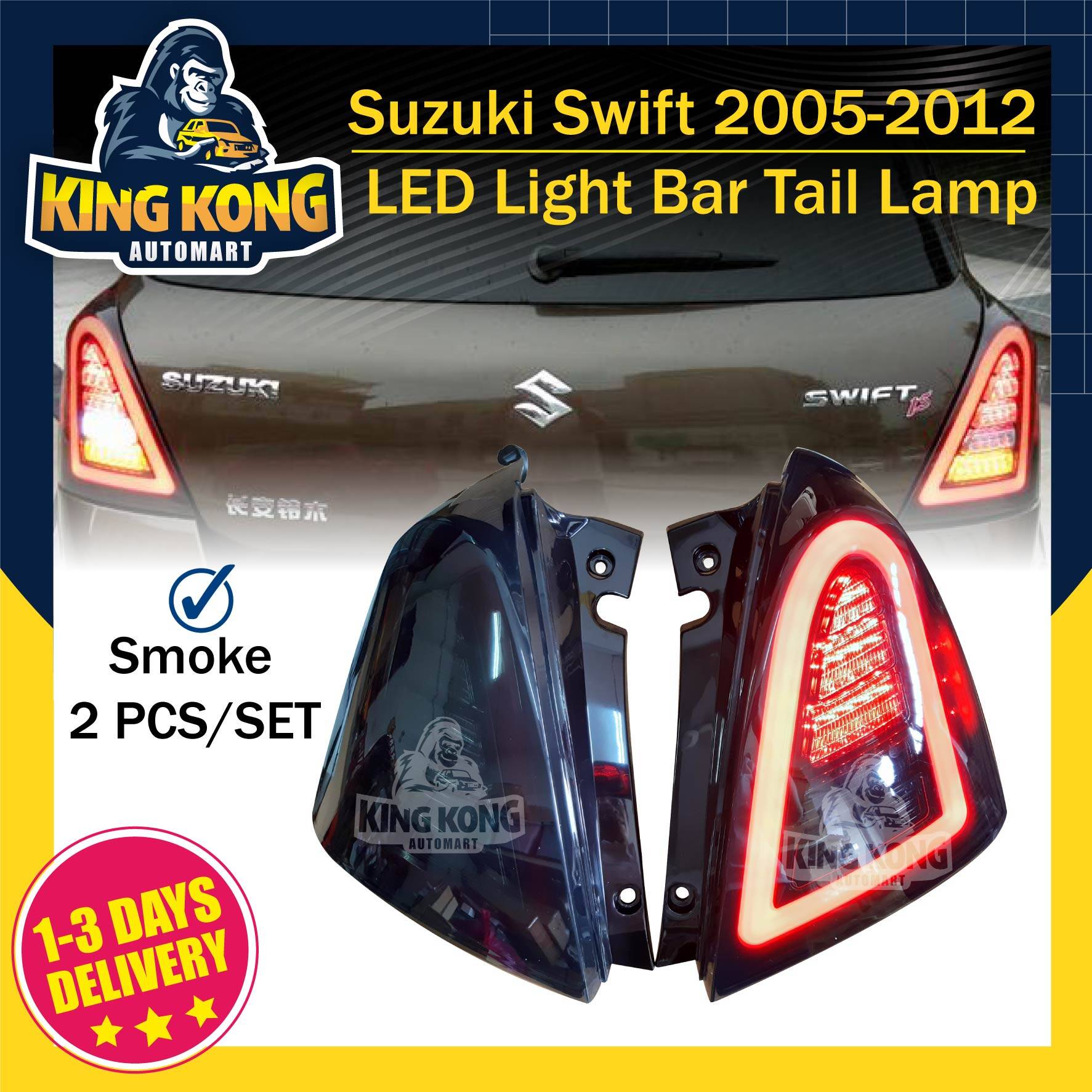 Suzuki Swift 2005 -2012 Led + Light Bar Tail Lamp ( Smoke Lens ) Lampu ...
