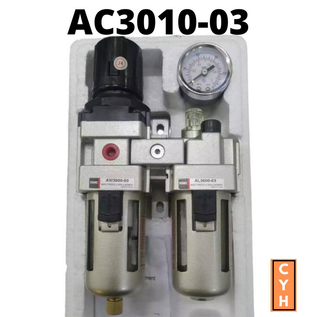 AC3010-02 / AC3010-03 Pneumatic Air Pressure Filter Regulator + Lubricator (FR+L) Water ...