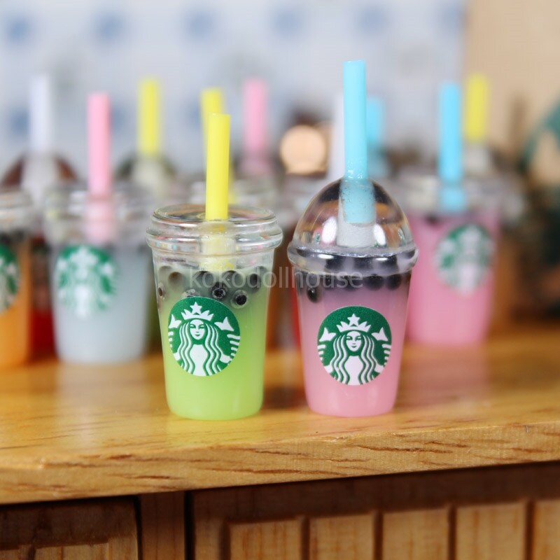 【ร้อน】5ชิ้นน่ารัก1/12ขนาดมินิกาแฟน้ำผลไม้ถ้วยนมจิ๋วตุ๊กตาแก้ว ...