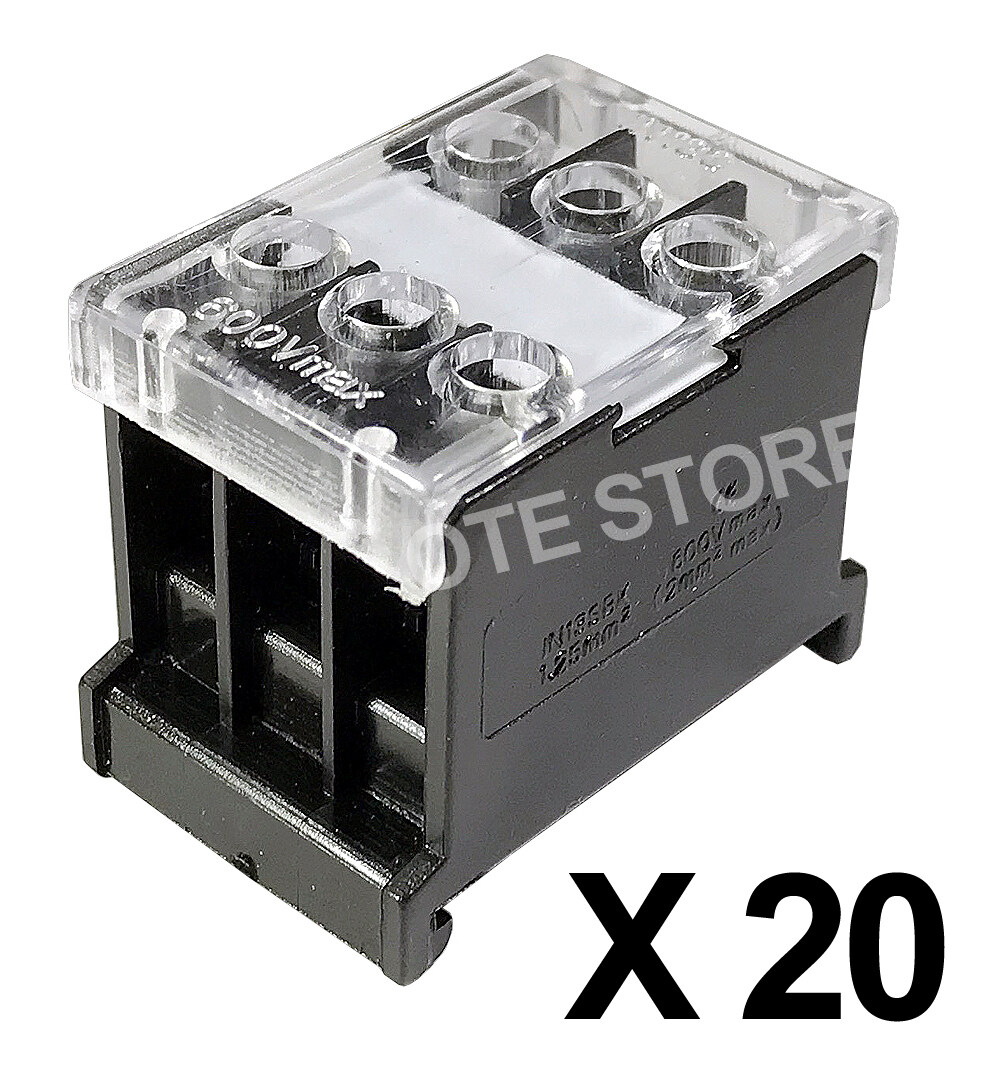 IN13SBK + IN13C 20A 3POLE DIN RAIL TERMINAL BLOCK WITH COVER x 20pcs ...