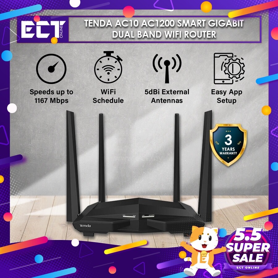 Tenda AC10 AC1200 Smart Gigabit Dual Band Wifi Router | Lazada