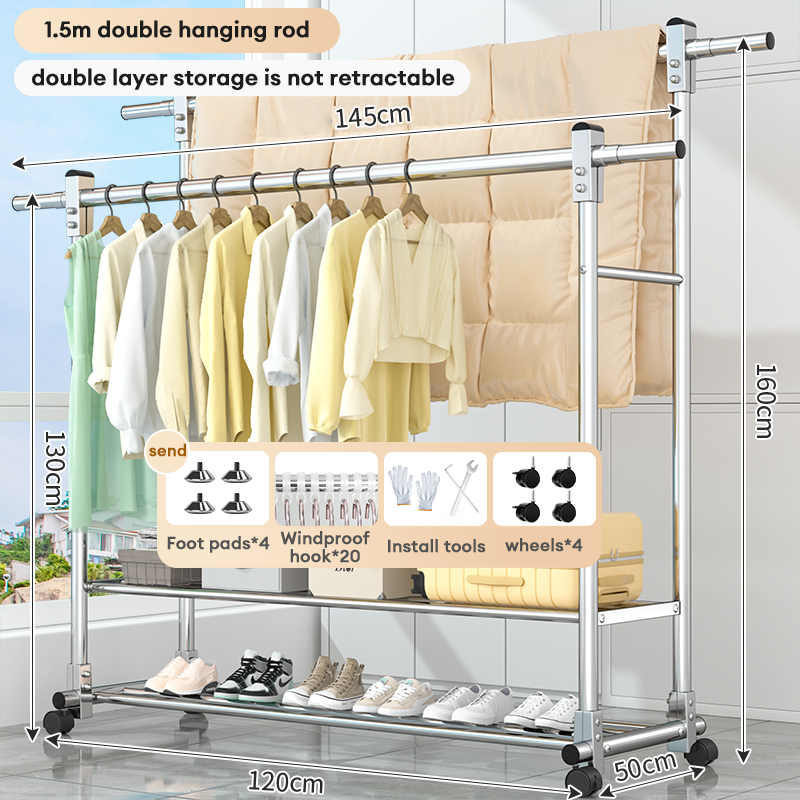 Ampaian baju Stainless Steel Clothes Drying Rack Adjustable Rolling ...