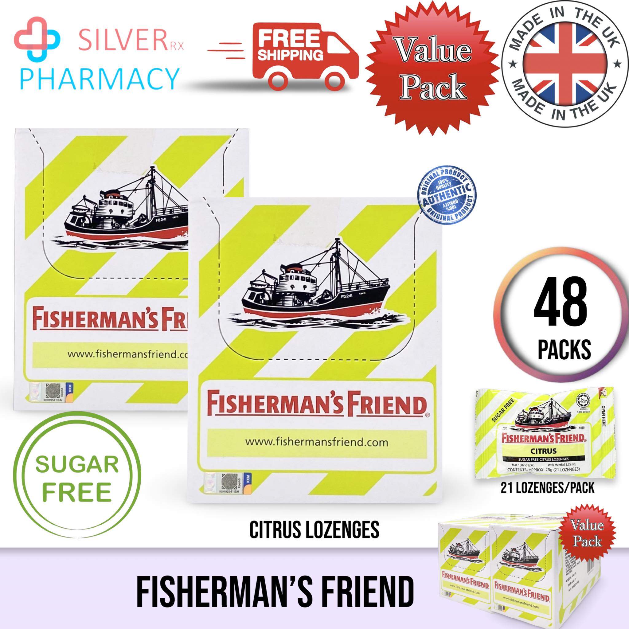 Fisherman's Friend Sugar Free Citrus Lozenges 25g x 24's [Single/Twin ...