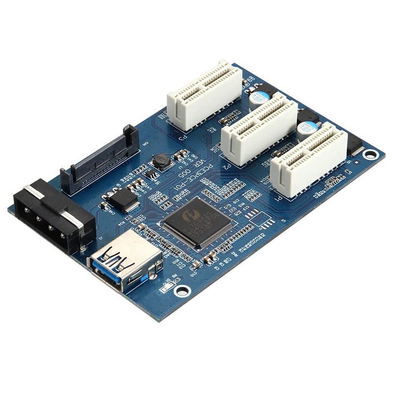 PCI-E Express 1X to 3 Port 1X Switch Multiplier HUB Riser Card +USB ...