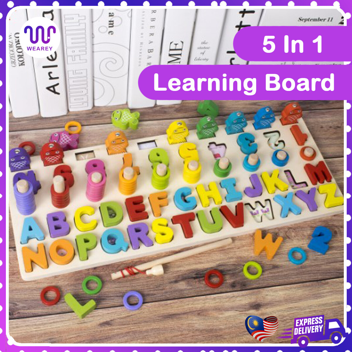 Kids Matching Wooden Blocks (5 In 1) Puzzle Sensory Learning Montessori ...