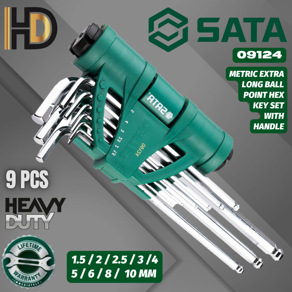 SATA 9 PCS Extra Long Ball Point Hex Key Set With Torque Handle / 09124 ...