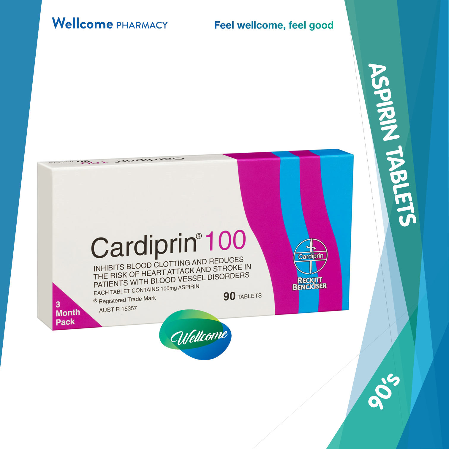 Cardiprin 100 Tablet with Aspirin 100mg & Glycine 45mg - 90's (3 months ...