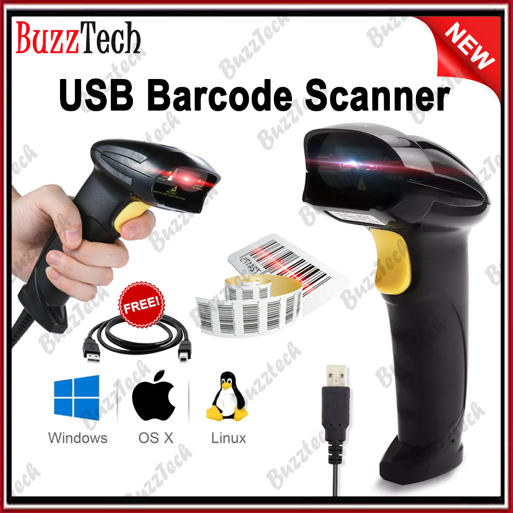 BuzzTech Automatic USB Barcode Scanner Laser Scan Bar Code Reader Black ...