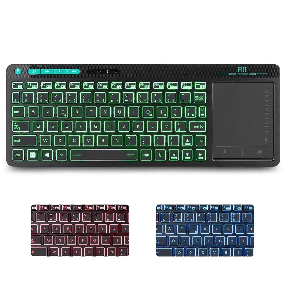 Rii K18+ RGB Backlight French (AZERTY) Mini Wireless Keyboard Office ...