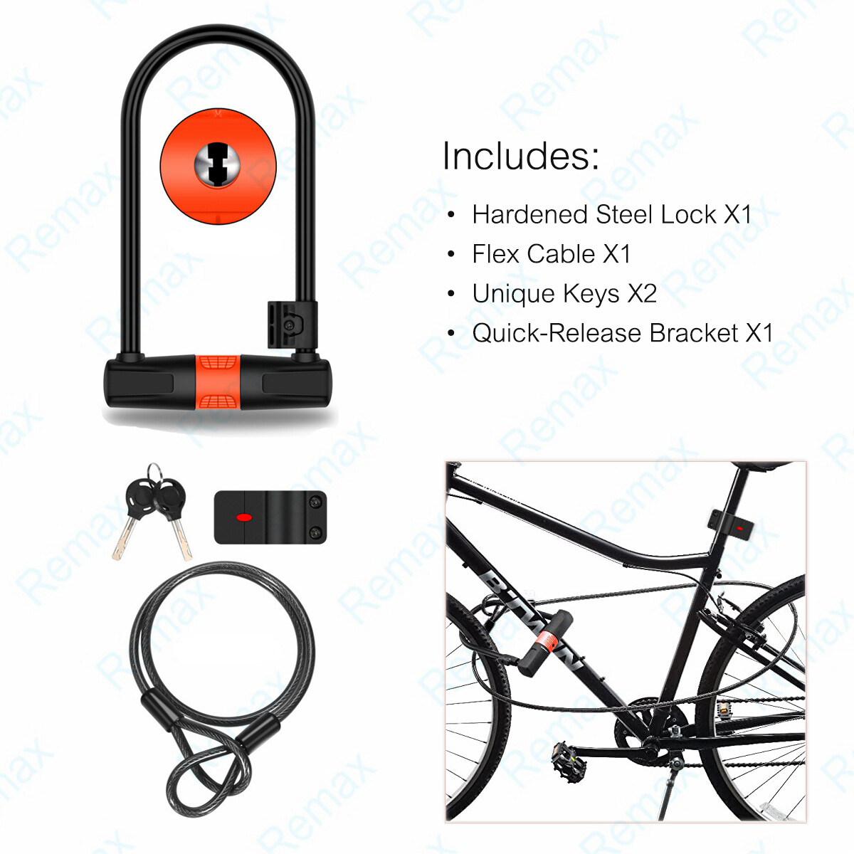 IRONBOX Bike Lock U-shaped with Cable Anti-theft Heavy Duty Anti-shear ...