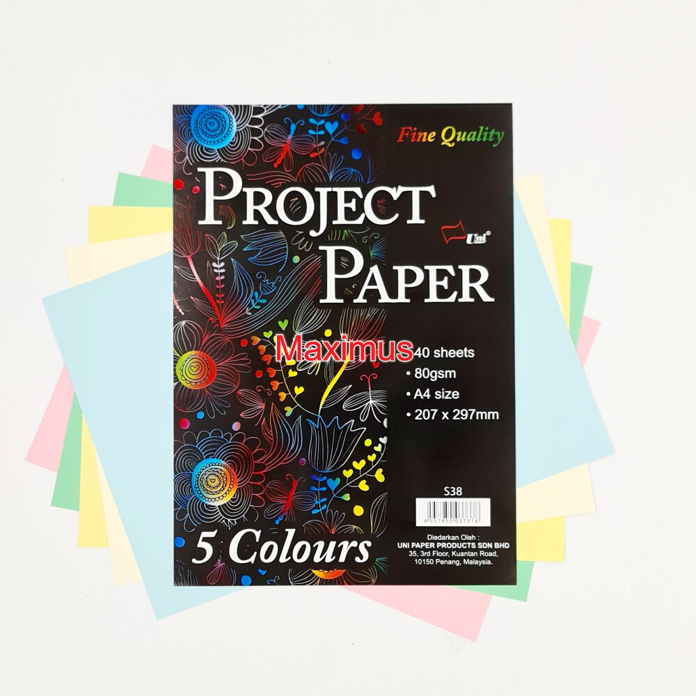 Uni Paper Project Color Paper A4 80gsm 40's (5 Assorted Colors) | Lazada