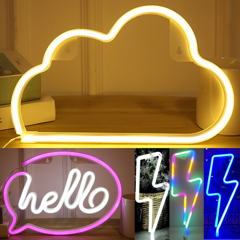 LED Hello/Cloud/lightning Shaped Neon Light, Night Light, USB ไฟตกแต่ง ...