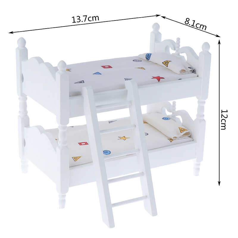 1:12 Dollhouse Kids Mini Bunk Bed Toy Bedroom Model for Children Doll ...