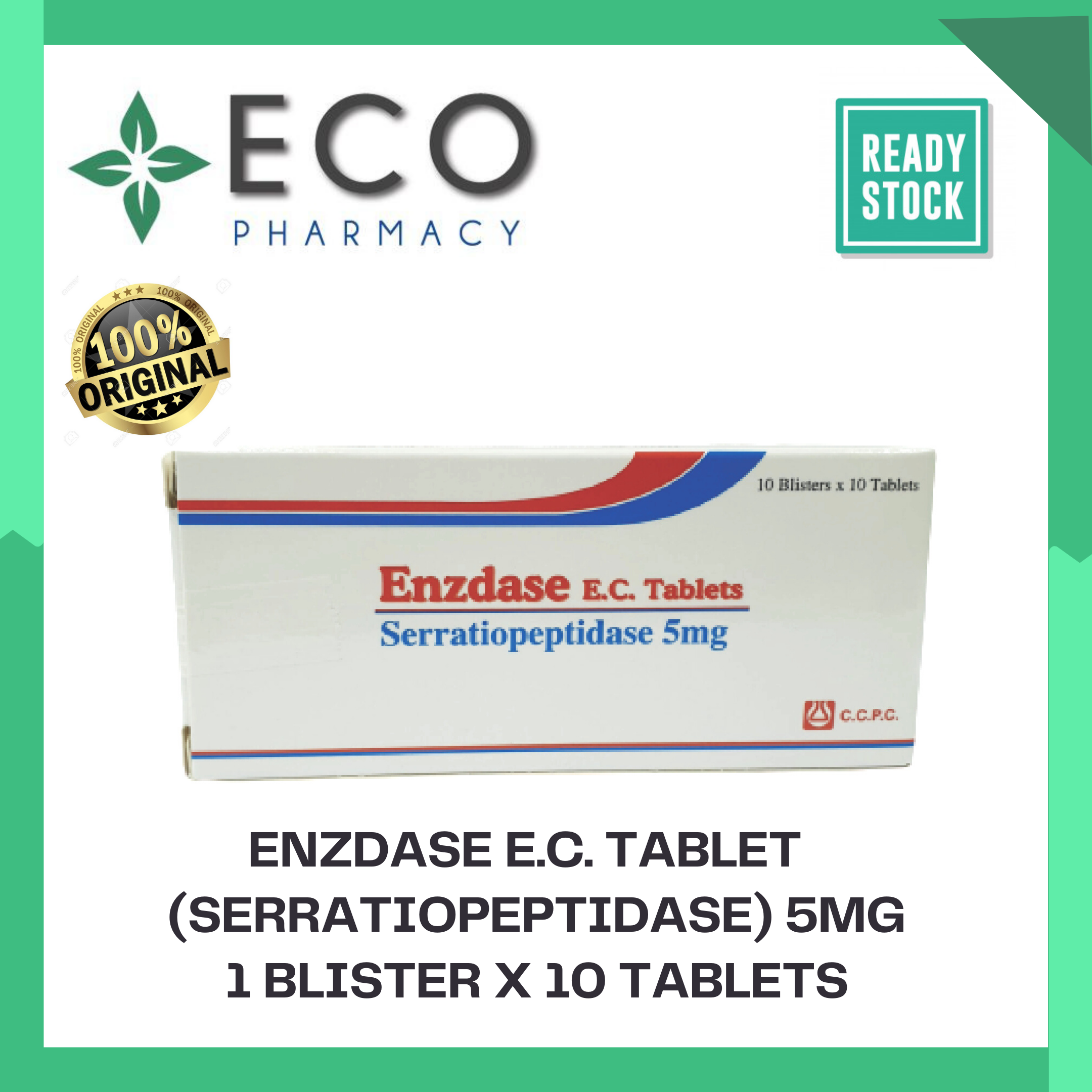 ENZDASE E.C. TABLET 5MG SERRATIOPEPTIDASE (1strip) 10s (EXP6/24) | Lazada