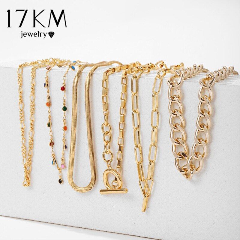 17KM วินเทจหลายล็อคจี้สร้อยคอสำหรับผู้หญิงสีทองโบฮีเมียนสายรุ้งลูกปัด ...