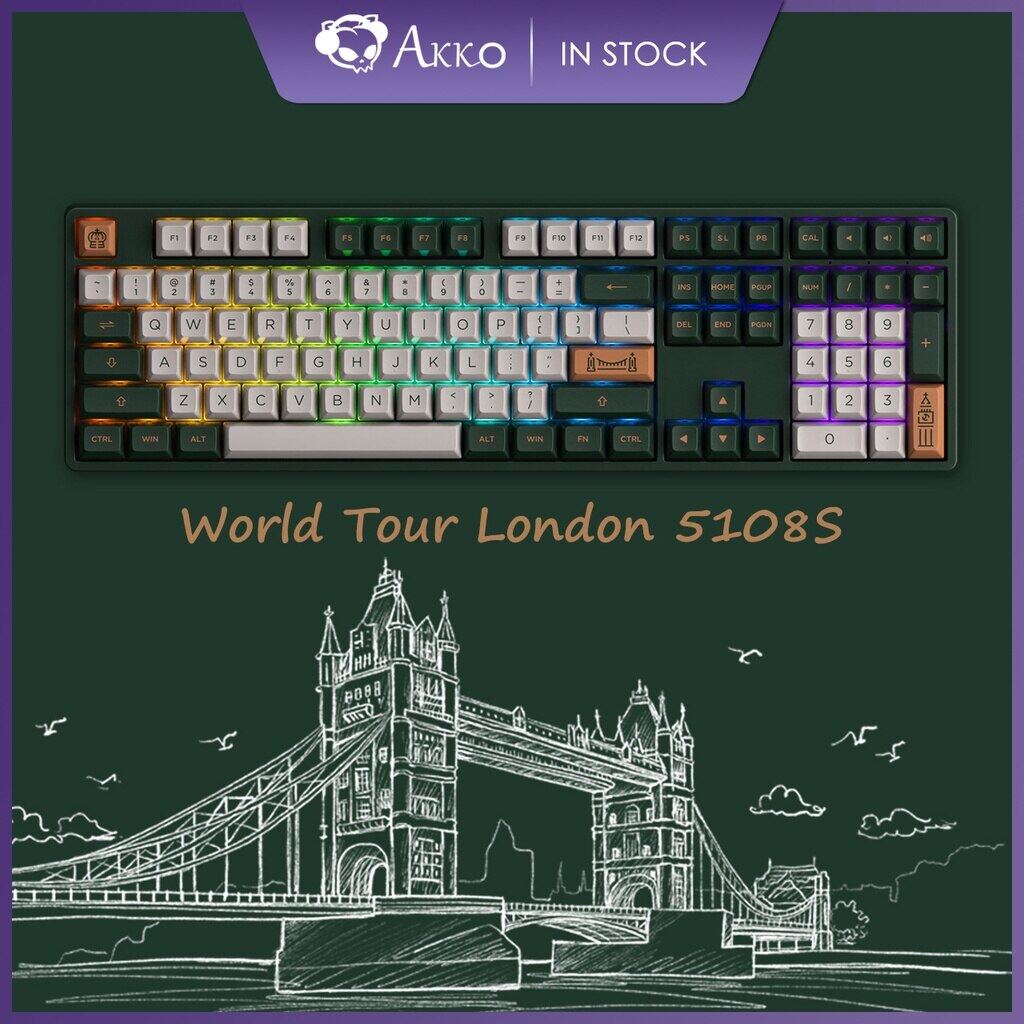 Akko 5108S World Tour London ชุดคีย์บอร์ดแบบมีสาย,พร้อมปุ่ม108ปุ่ม TTC ...