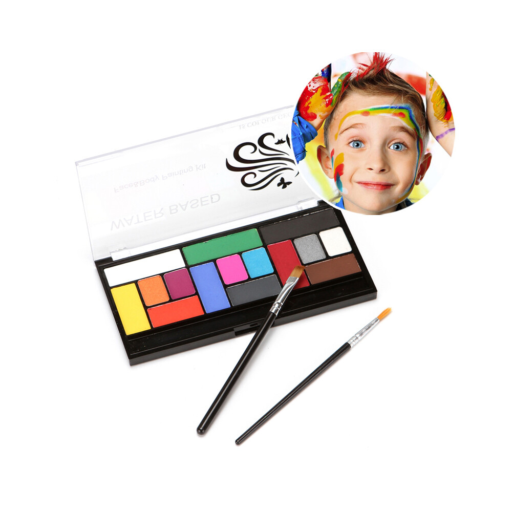 Professional 15 Colors Face Body Paint Kit with 2 Brushes Washable Face ...