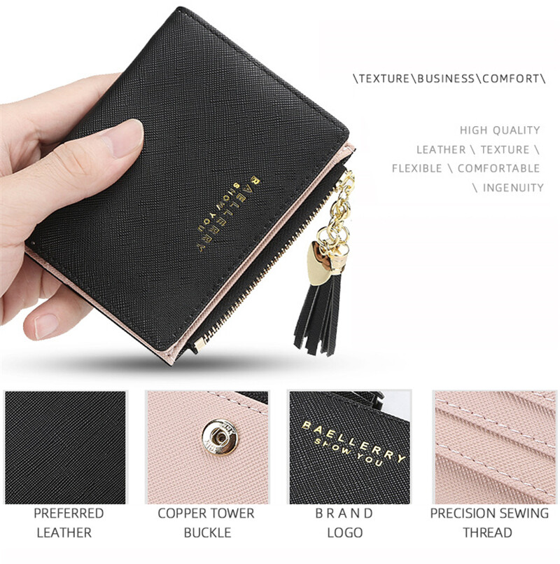 Baellerry DR028 พับกระเป๋าสตางค์สำหรับผู้หญิงแฟชั่นหญิงแนวตั้งสั้นหนังPUพู่กระเป๋า - Keep ...