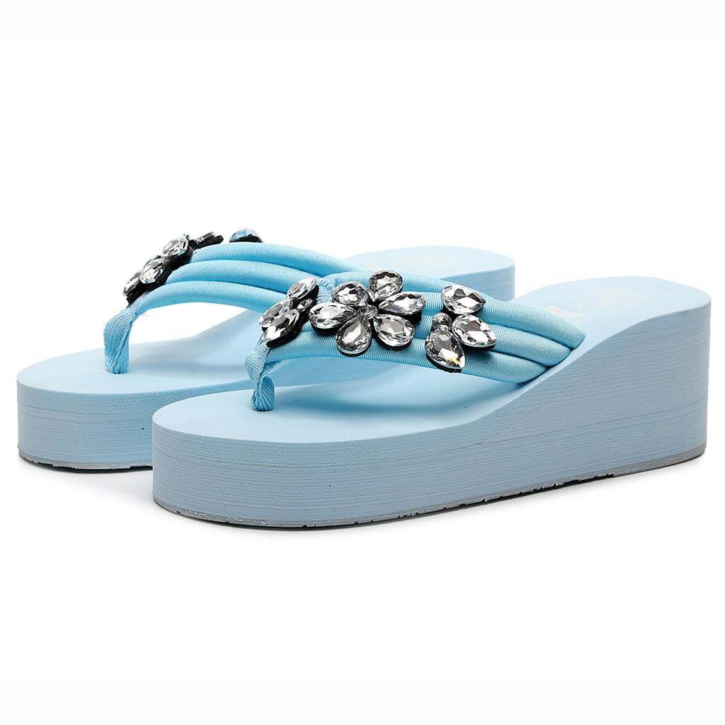 【Wings】Women Hand made คริสตัล Wedges Flip Flops รองเท้าแตะรองเท้าแตะ ...