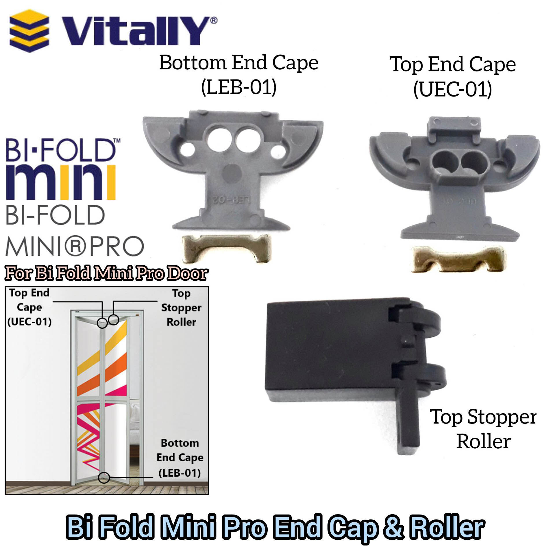 VITALLY BI FOLD MINI PRO, TOP AND BOTTOM END CAP AND TOP STOPPER ROLLER ...