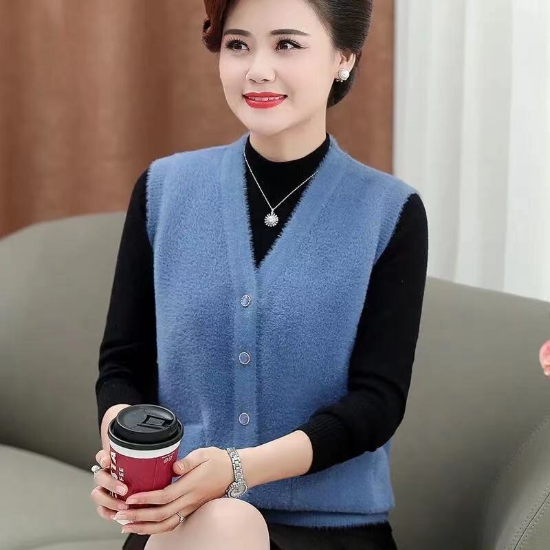 ชุด Qiu Dong แม่หญิงวัยกลางคนและเก่าเลียนแบบขนมิงค์เสื้อคาร์ดิแกนถัก ...