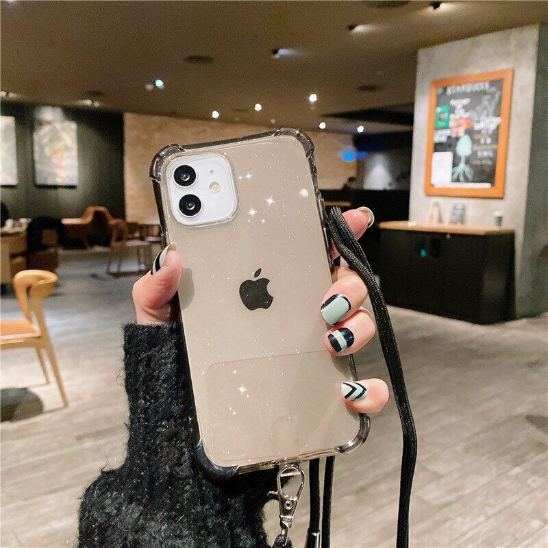 Cord Chain Necklace Lanyard Shockproof Transparent TPU Case For iphone ...
