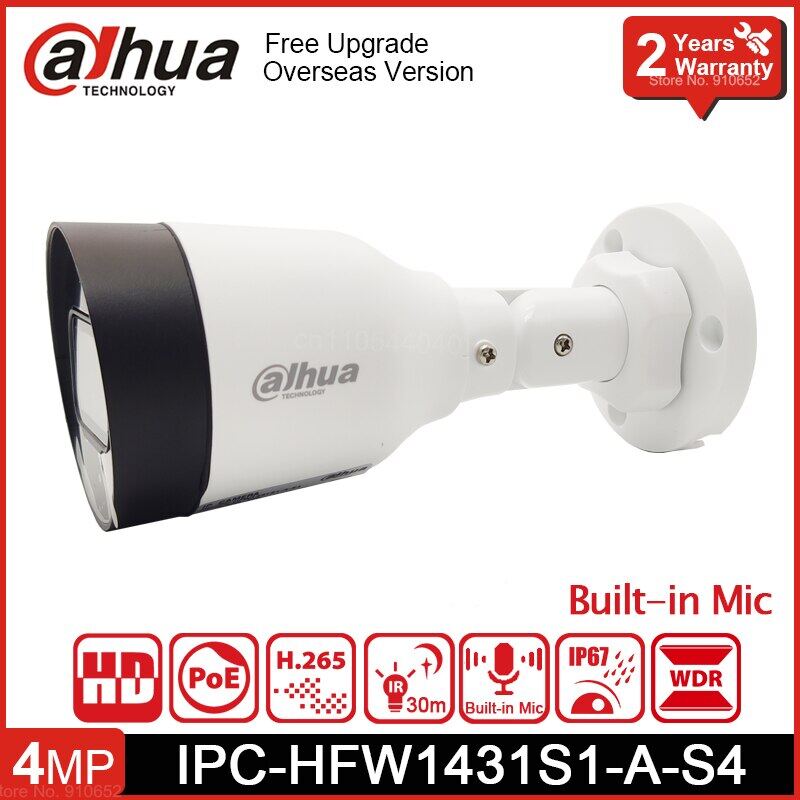 Original Dahua IPC-HFW1431S1-A-S4 4MP POE Bullet IP Surveillance Camera Security IR 30M IP67 ...