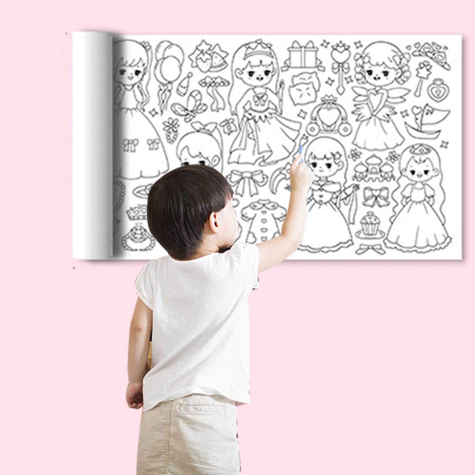 Hifer Kids Coloring Paper Roll Coloring Book Paper Sticky Drawing for ...