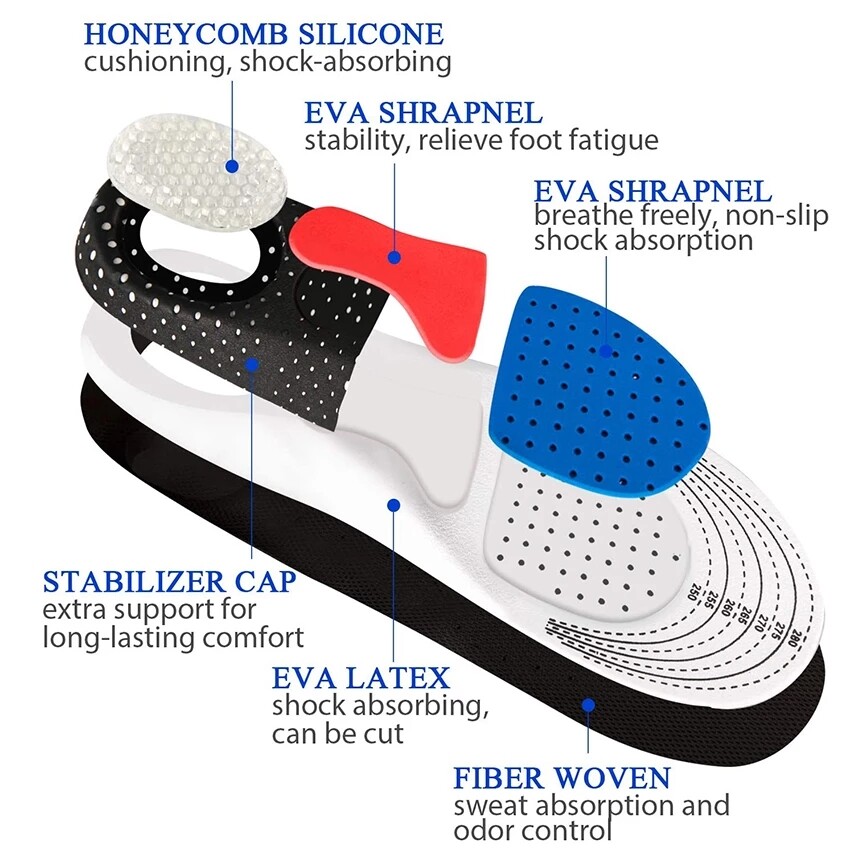 CCW 1Pair Men Gel Orthotic Sport Running Insoles Insert Shoe Pad Arch ...